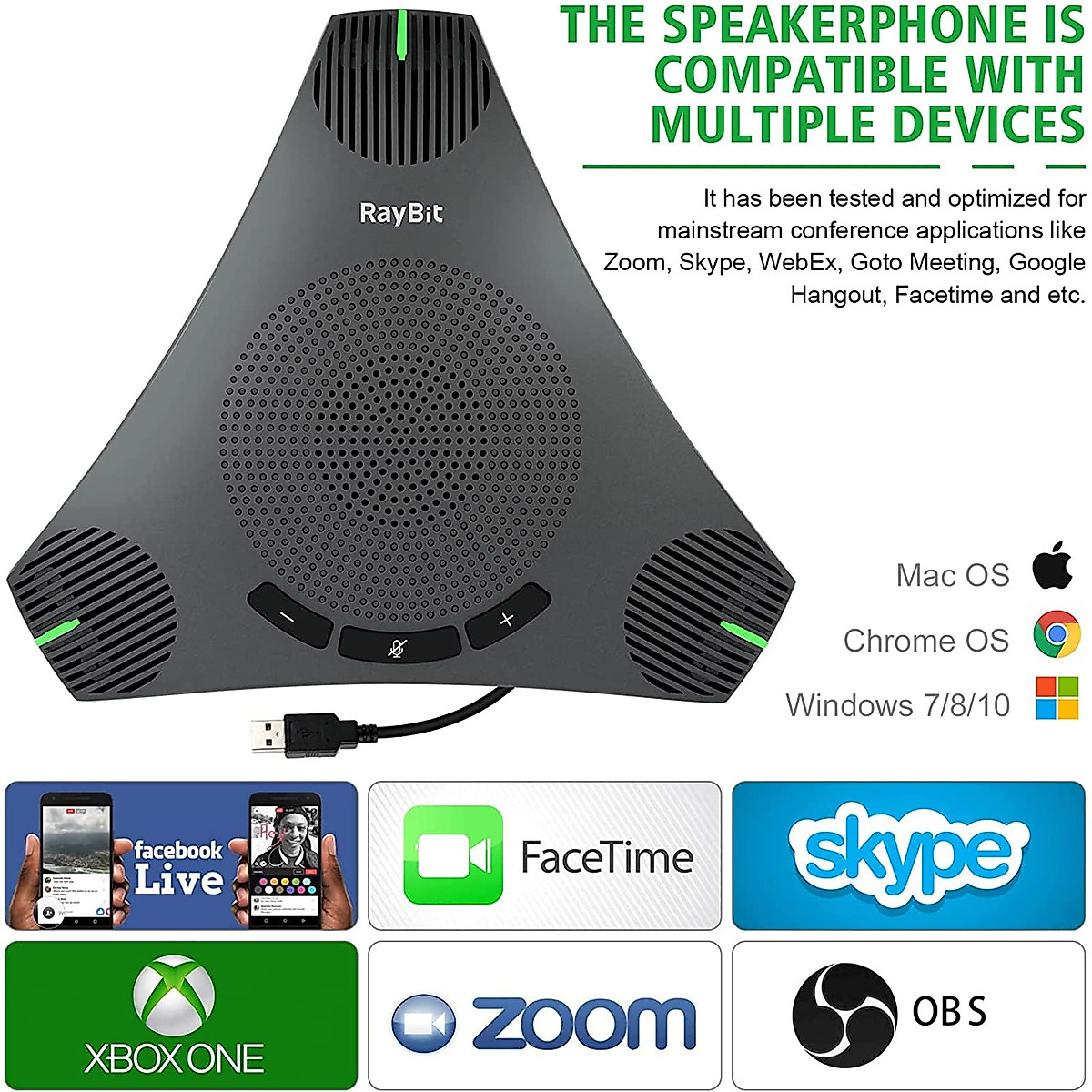 USB Speakerphone with Dual Hub - Conference Room Omnidirectional Microphone and Speaker, Computer Speakers with Microphone for Home Office, 360° Voice Pickup & Noise Reduction Mics for 8-10 People