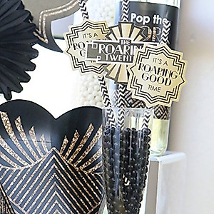 Roaring 20's - Paper Straw Decor - 1920s Art Deco Jazz Party Striped Decorative Straws - Set of 24