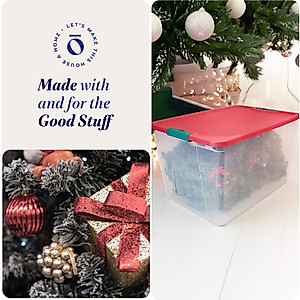 HOMZ 8-Pack Plastic Storage Bins w/Lids, Stackable Totes, 65 Quart, Red Lid