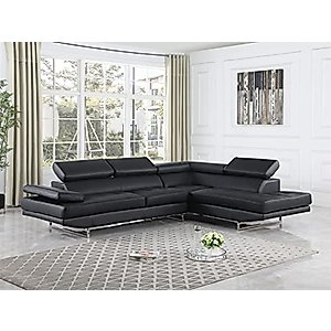 Blackjack Furniture Union Modern Leather Air Tufted Living Room Right Facing Sectional, Black