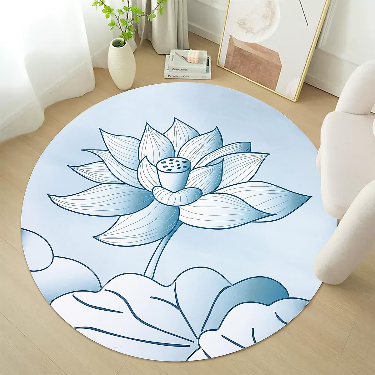 Abeigoi Round Meditation Yoga Mat Large Lotus Pilates Mat Non Slip Natural Rubber Backing Mat Suitable for Exercise, Meditation, Stretching and Yoga Workout Mat for Home Outdoor (4Ft)