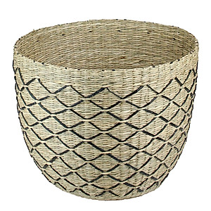 Northlight Natural Woven Lattice Seagrass Basket, 12", Brown and Black