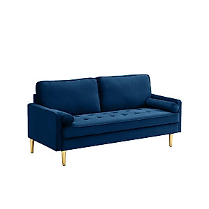 GPCRAC 67'' Velvet Sofa Bed, Modern Loveseat with Gold Metal Legs and 2 Bolster Pillows, Velvet Love Seats Couch for Small Spaces, Living Room, Apartment (Blue)