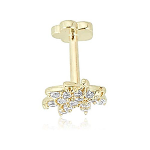 AVORA 14K Yellow Gold Simulated Diamond CZ Hemp Leaf Cartilage Piercing Flat Back Earring Body Jewelry (18 Gauge)