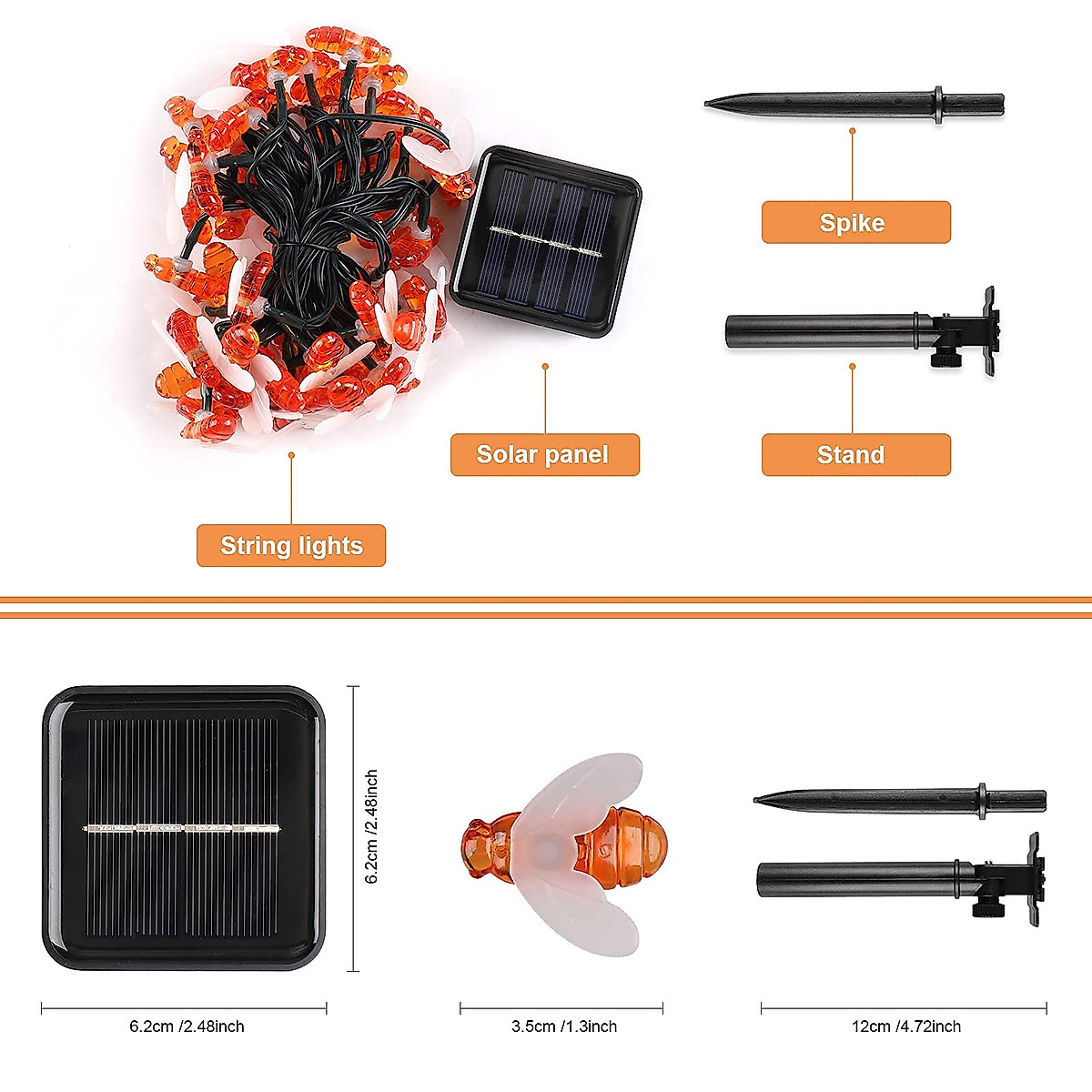 BLOOMWIN Solar String Lights, 30 LED Outdoor Waterproof Simulation Honey Bees Decor, 21.3ft 8 Modes Fairy Lights Hanging Decorative for Garden,Christmas, Patio Yard, Party, Warm White