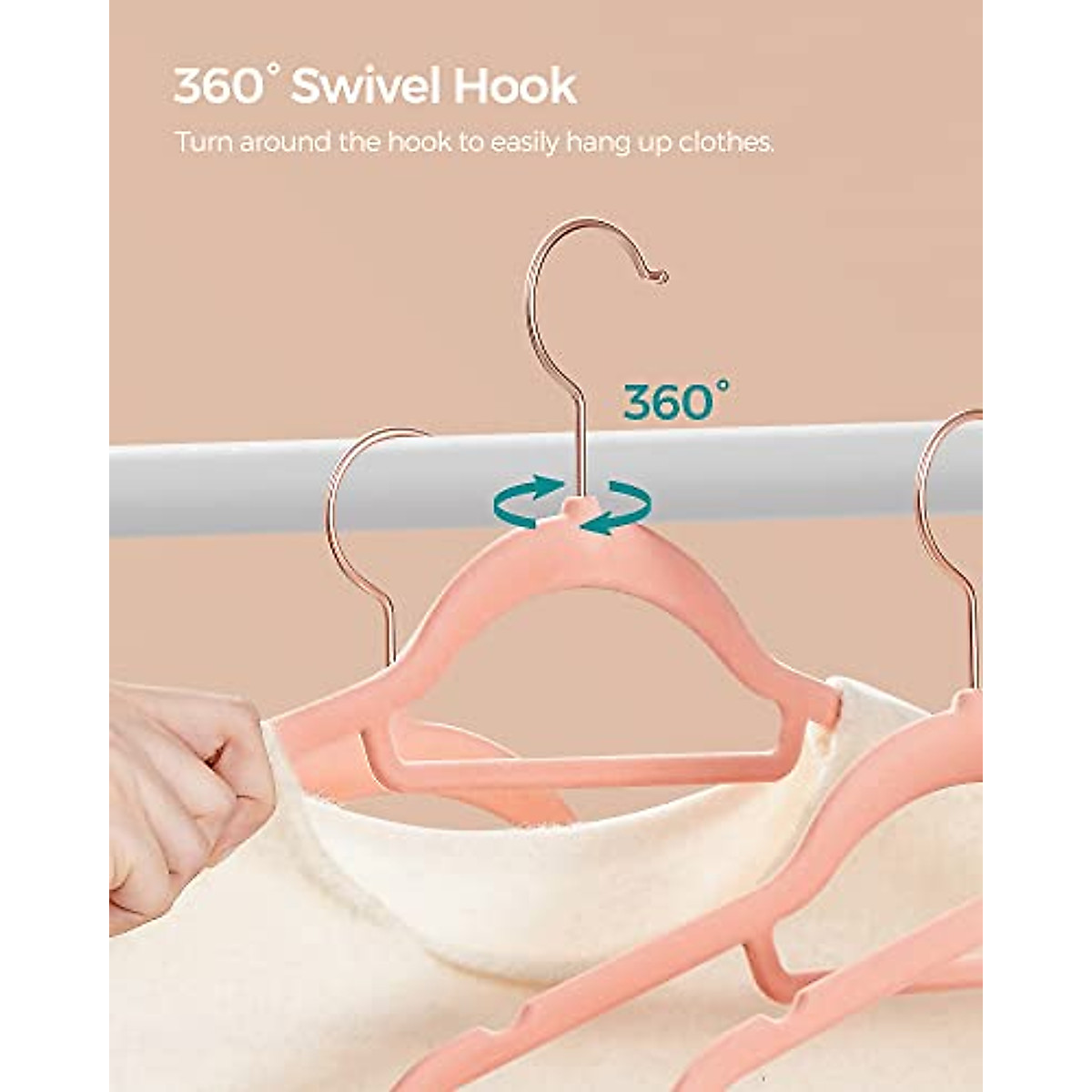 SONGMICS 50 Velvet Coat Hangers Bundle with 24 Pants Hangers, Rose Gold Hooks, Space-Saving Closet Organizers for Pants, Skirts, Dresses, Jackets, Light Pink UCRF21PK50 and UCRF14PK24