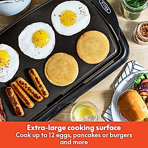 BELLA Electric Griddle & Flat Grill with Nonstick Large Cooking Surface and Removable Probe for Eggs, Tortillas, Pancake and more, 10.5" x 20", Black