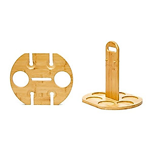 RoyalHouse Bamboo Wine Rack Wooden Wine Storage Set Holds 2 Bottles and 4 Glasses, Easy Assembly Wine Stand, Wine Bottle Holder and Glass Hanger Drying Rack