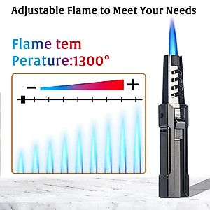 Butane Torch, Refillable Kitchen Cooking Torch Windproof Adjustable Flame Solar Beam Torch Blow Torch With Safety Lock, Outdoor Cooking Torch Lighter For BBQ Baking Fireplace (Butane Gas Not Included)