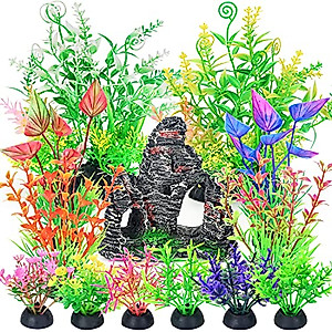 Borlech Aquarium Rock Decorations and Fish Tank Plastic Plants Decor Set 13 Pieces