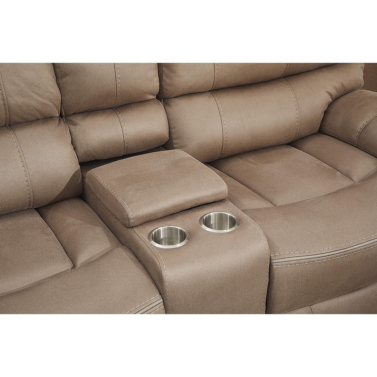 Betsy Furniture Microfiber Reclining Sofa Couch Set Living Room Set 8007 (Taupe, Loveseat)