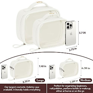 Hibagg Travel Toiletry Bags TSA Approved, 2PCS Clear Makeup Bags Set, Cosmetics Organizer Wide Open, Carry On Travel Essentials for Women Men with Gift Box, White