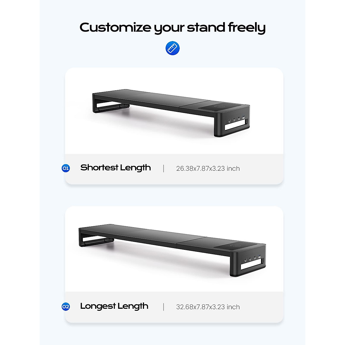 ENUSUNG Detachable Monitor Stand with USB 3.0/2.0 Ports Steel Dual Monitor Riser for Desk, Metal Computer Stand for Office, Desktop, Laptop, PC, iMac up to 32 Inches (Black)