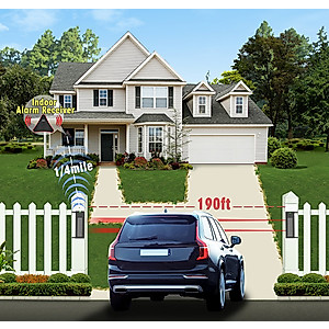 HTZSAFE Solar Wireless Driveway Alarm System- 1/4 Mile Long Transmission Range- 190 Feet Wide Sensor Range- No Wiring No Need Replace Battery- Outdoor Weatherproof DIY Security Perimeter Alert System