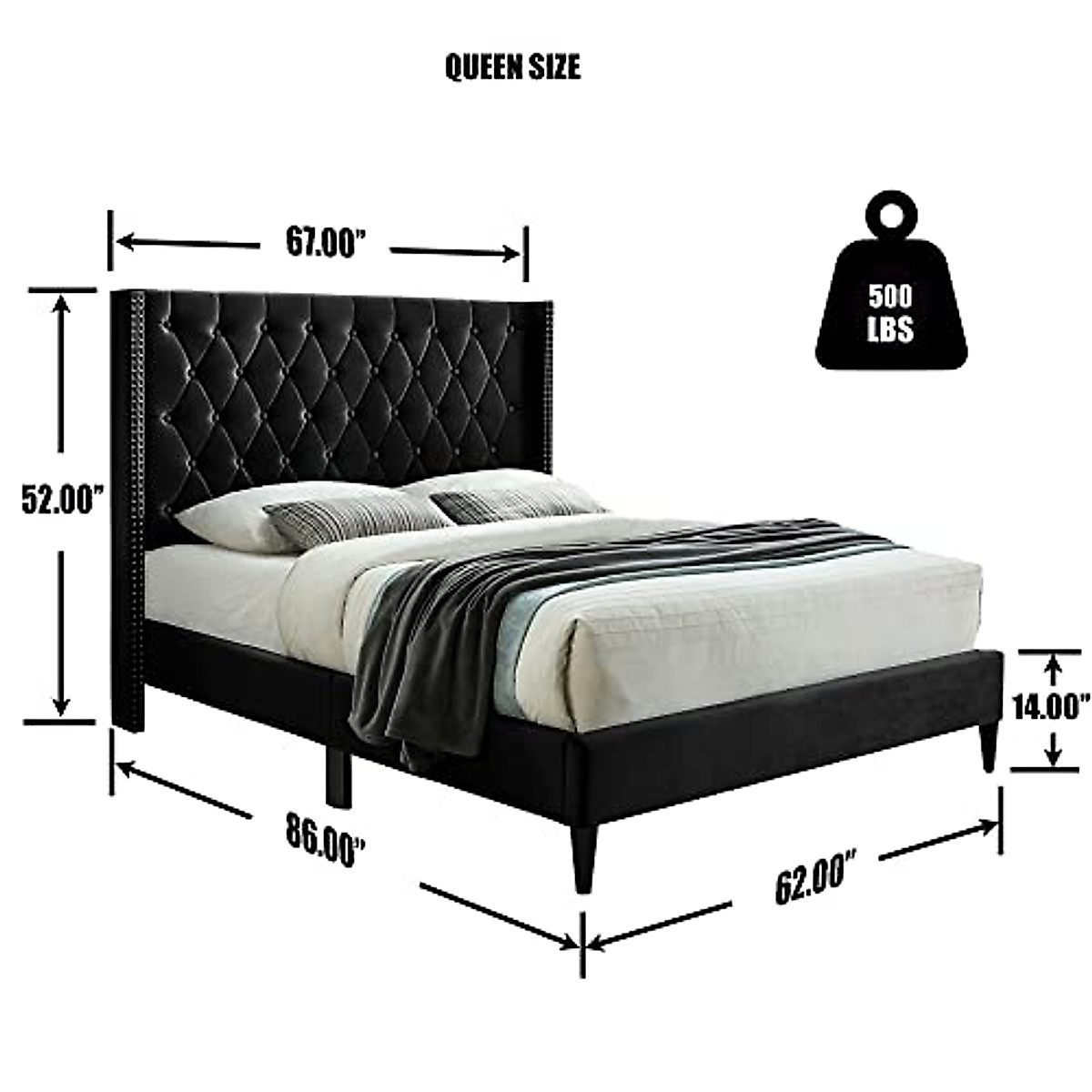 Better Home Products Amelia Velvet Tufted Full Platform Bed in Black