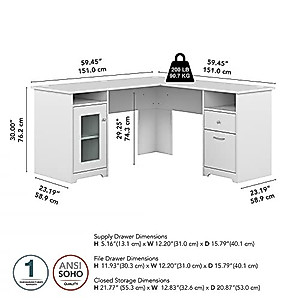 Bush Furniture Cabot 60W L Shaped Computer Desk in White