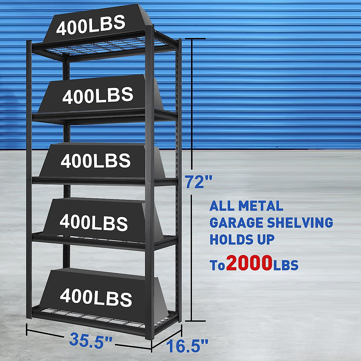 PACHIRA E-Commerce 35.5" W x 16.5" D x 72" H Garage Shelving Heavy Duty Loads 2000LBS, 5 Tier Adjustable Storage Shelves Metal Shelving Garage Utility Rack