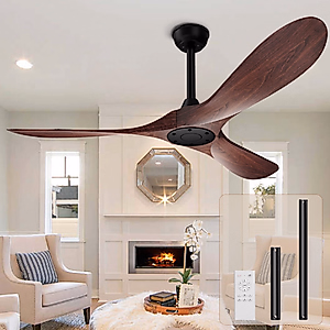 KASASS Outdoor Ceiling Fan, 52 Inch Remote Control Ceiling Fan, Indoor Ceiling Fan，Modern Classic Ceiling Fan for Kitchen, Bedroom, Living Room, Farmhouse, Patio (Walnut Color)