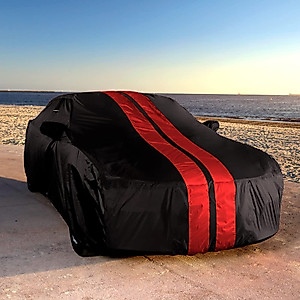 iCarCover Custom Car Cover for 2020-2025 Toyota GR Supra Waterproof All Weather Rain Snow UV Sun Protector Full Exterior Indoor Outdoor Car Cover (Stripe - Black/Red)