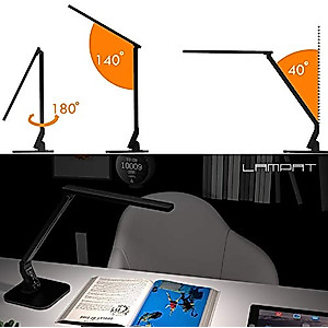 Lampat Dimmable LED Desk Lamp, 4 Lighting Modes (Reading/Studying/Relaxation/Bedtime), 5-Level Dimmer, Touch-Sensitive Control Panel, 1-Hour Auto Timer, 5V/1A USB Charging Port, Piano Black