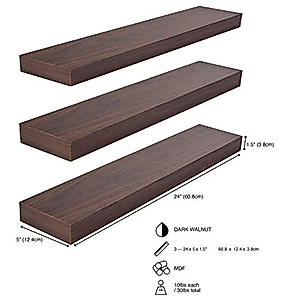 Kiera Grace kieragrace KG Maine Floating Shelves-Dark Walnut 24", Set of 3 Wall Organization