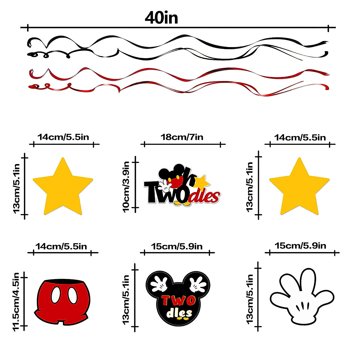 LINGTEER Mickey Oh Twodles Birthday Swirls Streamers - Cheers to Boys 2nd Birthday Kids Two Years Old Mouse Bday Party Hanging Decorations.