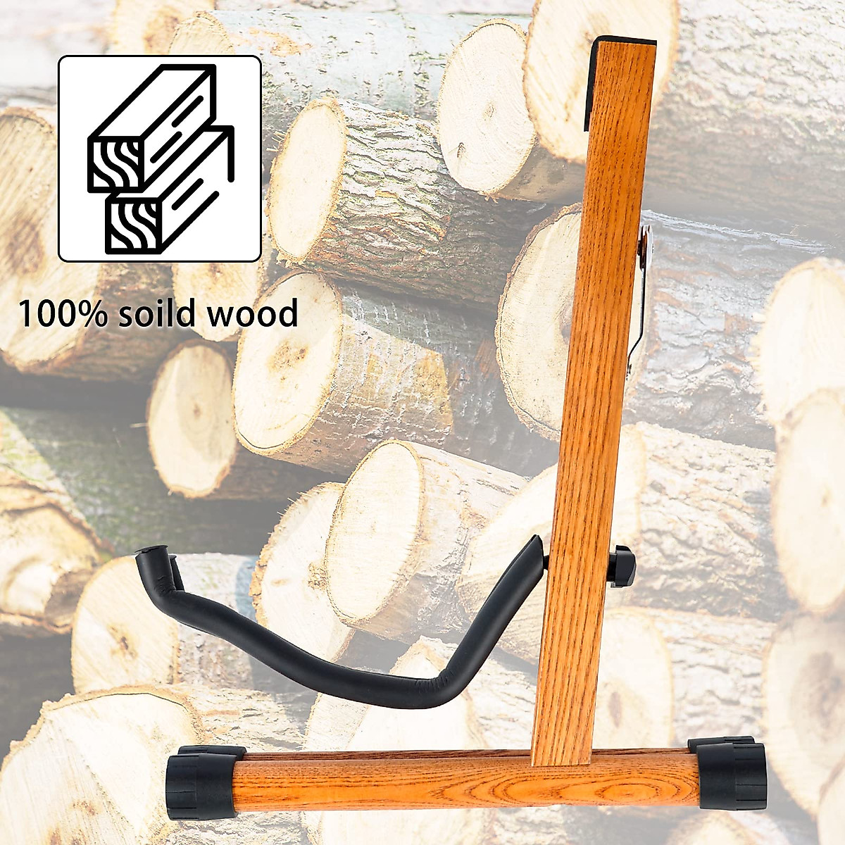 VANPHY Adjustable Beech Wood Guitar Stand Folding Electric Acoustic Guitar Stand Floor Bass Stand Wooden with Padded Classical bass Stand A-Frame Ukulele