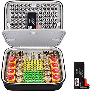 Battery Organizer Storage Case, 118+ Batteries Carrying Holder Container Box Double Mesh Pockets for AA AAA 9V C D with BT-168 Battery Tester (Batteries are Not Included)