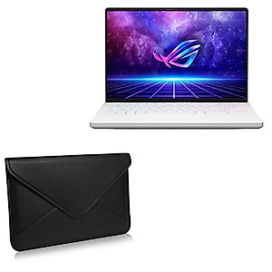 BoxWave Case Compatible with ASUS ROG Zephyrus G14 WQXGA Laptop (GA402RJ) - Elite Leather Messenger Pouch, Synthetic Leather Cover Case Envelope Design - Jet Black
