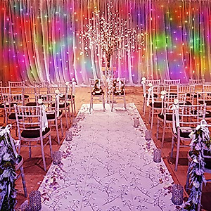 VOLIVO Led Curtain Lights for Bedroom Backdrop Window RGB Fairy Curtain String Lights USB Powered 8 Modes 20ft 9.8ft x 2 pcs Wedding Party Home Garden Outdoor Wall Decorations