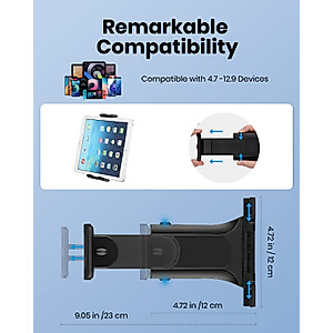 Moukey Tablet Holder for Microphone Stand, Adjustable Mic Music Stand Phone Holder Mount, Compatible with iPad, iPhone, Android, All 4.7 to 12.9 Inches Tablets & Smartphones