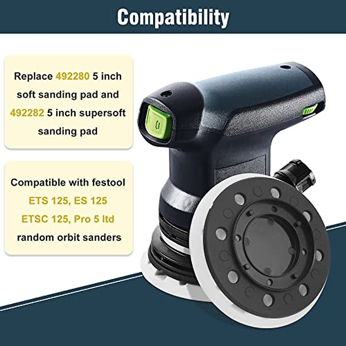 Durable 492280 ETS 125 Eq Jetstream Sanding Pad 125mm (5 in), Hard, 8 Holes fit for festool ETS 125, ES 125, ETSC 125, Pro 5 ltd Random Orbit Sanders Include a 5" Protection Pad 3-Year Warranty