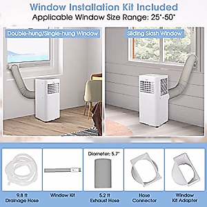 COSTWAY Portable Air Conditioner, 8000 BTU AC Unit with Built-in Dehumidifier, Fan Mode, Sleep Mode, 24H Timer, Remote Control, Window Installation Kit & Remote Control, Cools up to 250 Sq. Ft