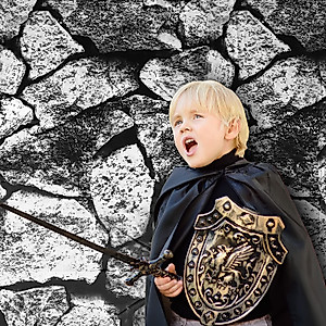 Patelai 4 Pieces Halloween Stone Wall Tablecloths Disposable Plastic Table Covers 108 x 54 Inch Medieval Party Decorations Brick Pattern Table Cloth Stone Table Decor for Knight Theme Party Supplies