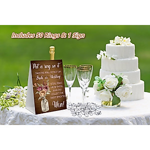 Rustic Bridal Shower Theme Decorations,Put A Ring On It Game,Don't Say Bride Games,Bridal Shower Games,Wedding Shower,Engagement Party Games(1 Sign And 50 Plastic Diamond Rings)-5