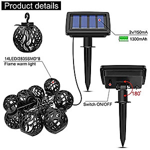 LHLLHL Solar String Lights LED Outdoor Waterproof Flickering Flame Hanging Solar Lantern Lamp with 8 Ball for Patio Garden Yard
