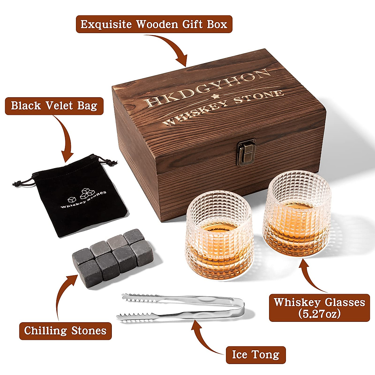 Birthday Gifts for Men, Whiskey Stones Gifts Set for Fathers Day Christmas, Best Gifts for Men Dad Husband Boss Birthday Party Holiday Present