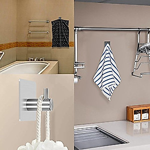 SKEMIX Self Adhesive Hooks,Heavy Duty Wall Hooks Coat Hooks Robe/Towel Hooks, 304 Stainless Steel Brushed Nickel Bathroom Kitchen Organizer (4-Pack)