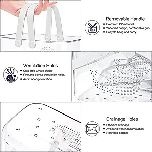 FODIENS 2 Pack Plastic Shower Caddy Basket, Portable Shower Caddy Tote Storage Basket with Colorful Handles, Clear Toiletry Organizer Bin for Bathroom Kitchen College Dorm (White+Pink)