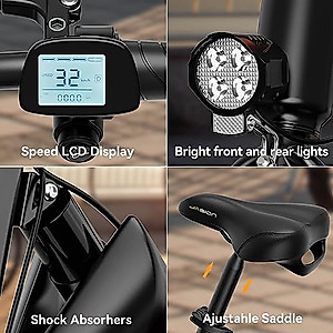 Jasion EB3 Electric Bike for Adults 21mph Folding Adults Electric Bicycles, 350W Brushless Motor, 36V 7.5Ah Battery, Center Suspension, 3 Levels Assist, 14" Foldable ebike for Adults and Teens