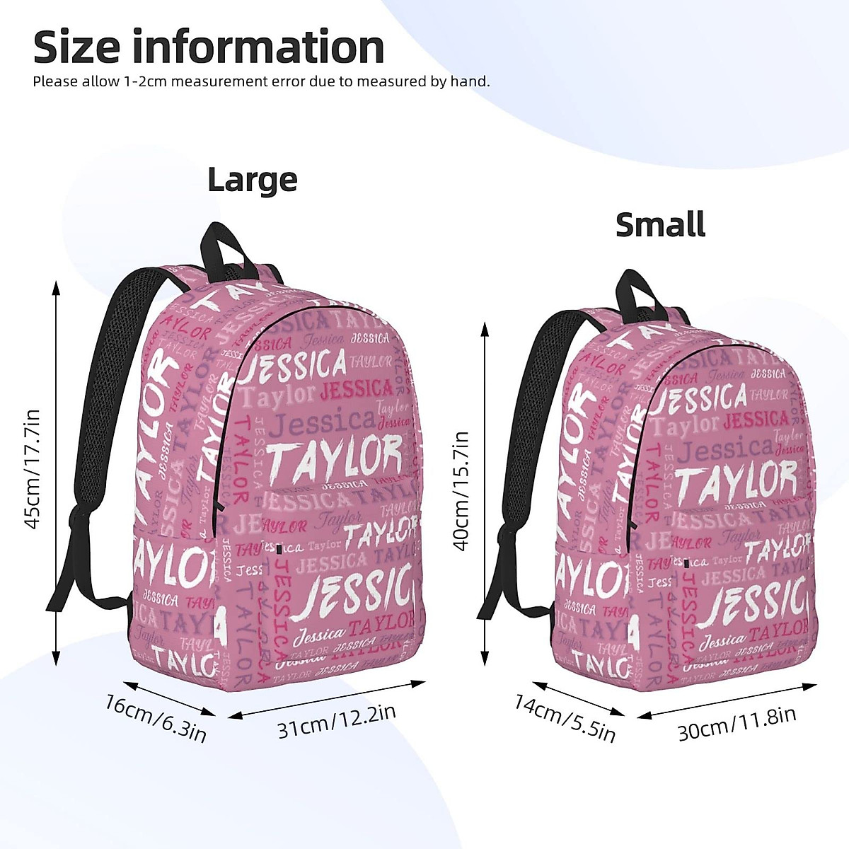 Custom Name School Backpack, Personalized Casual Daypack Backpacks Design Your Own Name for Boys Girls Men Women, Customized Hot Pink Theme 2 Sizes Student Bookbag for Travel Work School