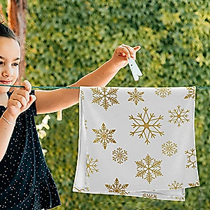 Vdsrup Winter Golden Snowflakes Hand Towels Christmas Xmas Bath Towel Set of 2 Small Bathroom Towels Soft Guest Face Towel Thin Kitchen Decorations Tea Dish Towels 14x28 in