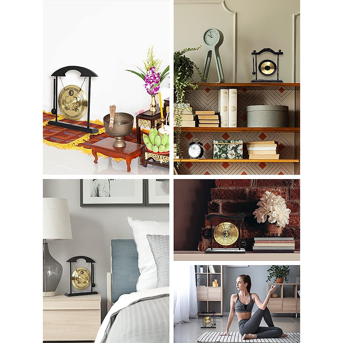 Mandala Crafts Chinese Gong - Mini Gong with Stand - Zen Art Brass Feng Shui Desktop Gong with Stand Asian Gong Bell for Home Decoration Dragon