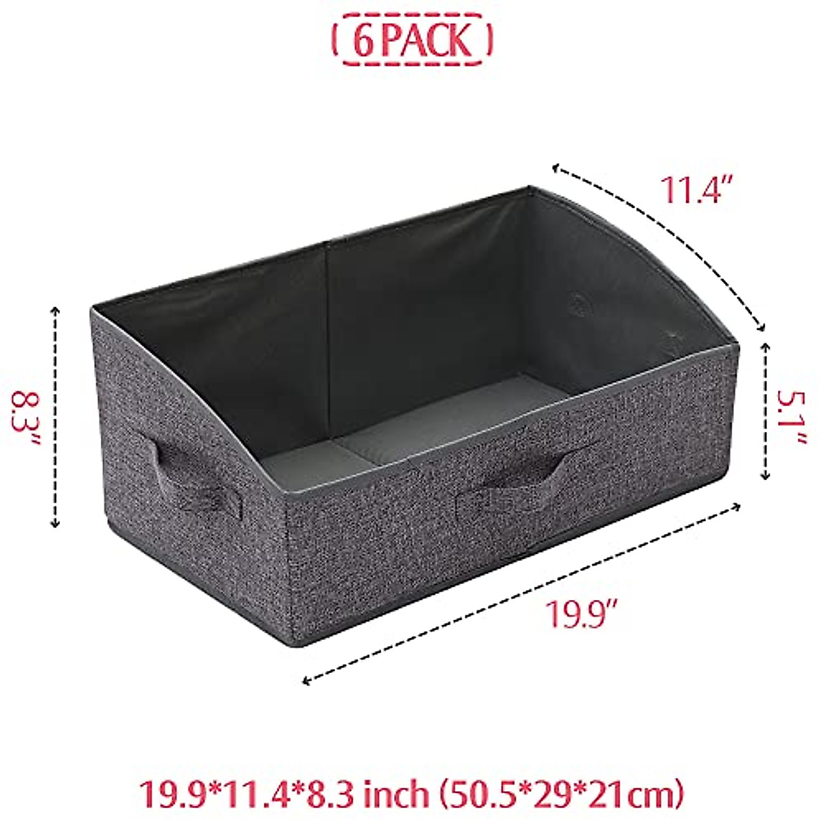 TENABORT 6 Pack Trapezoid Large Foldable Closet Storage Bins with Handle, Fabric Storage Organizer Cube Colth Containers Linen Box Shelf Baskets for Clothes Clothing Shelves Wardrobe