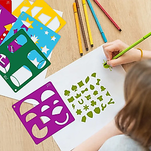 Peohud 40 Pieces Stencils for Kids, Geometric Shaped Stencils, Simple Drawing Chalk Stencils Colorful Art Painting Template for DIY Craft, 5.9 x 5.9 Inches