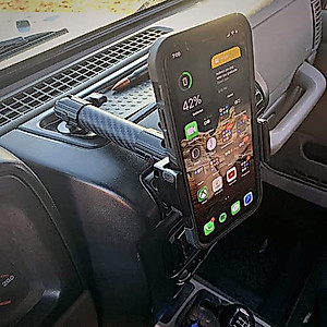 Bulletpoint Dash Mount Cell Phone Holder Jeep Compatible Wrangler (2007-2010 JK and 1997-2006 TJ) with 20mm Ball Mount for iPhone and Android Smartphone – Features Heavy Duty Carbon Fiber Kevlar Arm