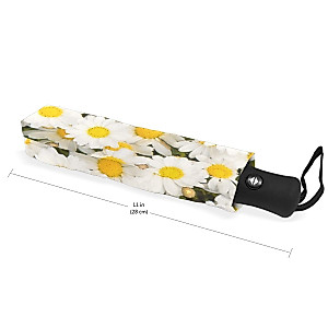 senya White Daisy Compact Travel Umbrella Sun and Rain Windproof Auto Open Close Folding Umbrella