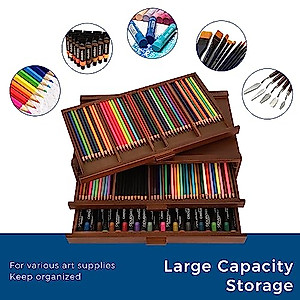 VISWIN Upgraded 3-Drawer Wood Artist Supply Storage Box with Removable Dividers, Premium Beech Wood Art Storage Box, Portable Organizer Box for Paints, Pastels, Pencils, Brushes and Art Supplies