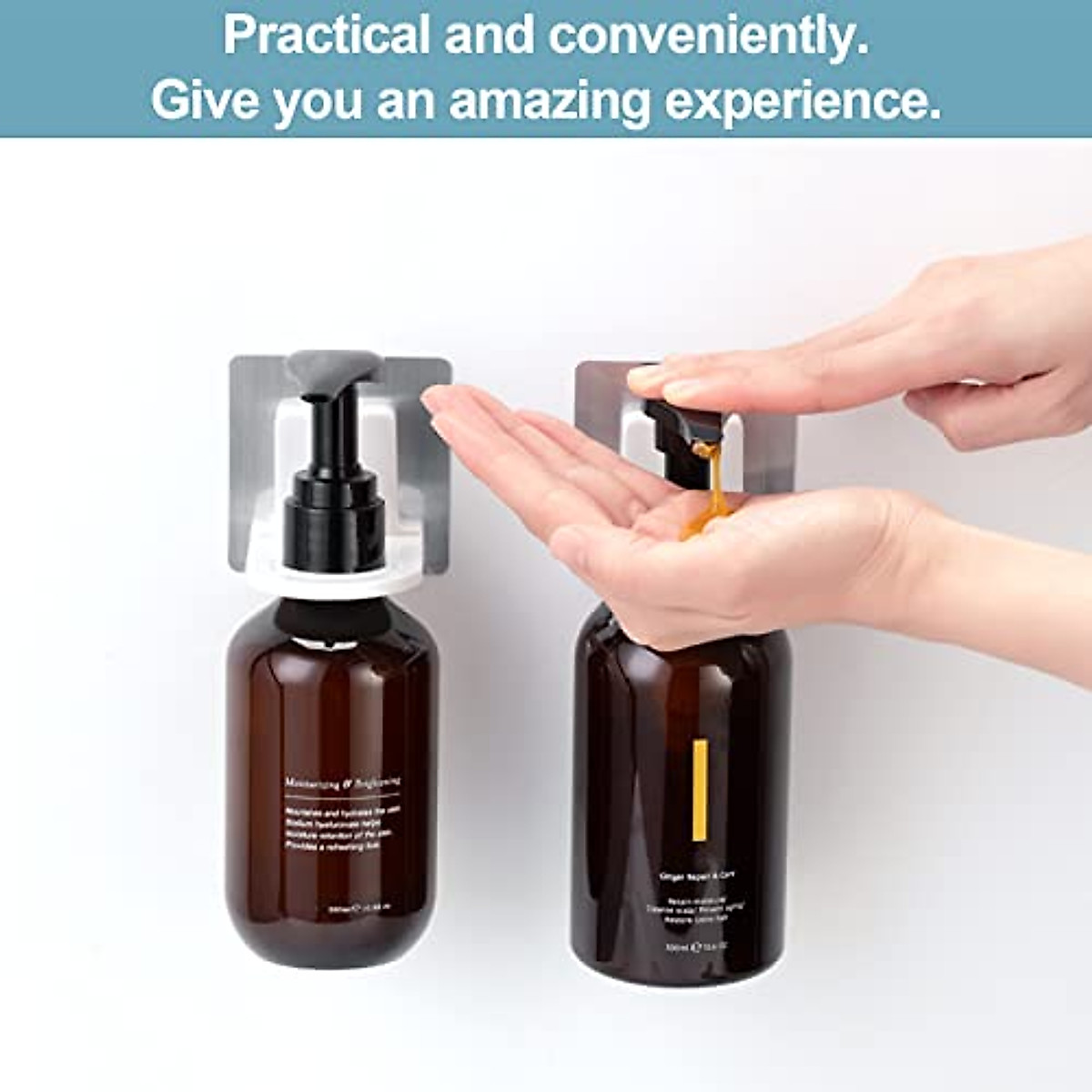 TIDYKITC Shower Gel Bottle Rack Hook, Shampoo Holder for Shower Wall, Liquid Soap Hanger Self Adhesive Wall Mounted, 4 Pack,1 More Sticker