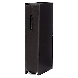 Baxton Studio Lindo Wood Bookcase with One Pulled Out Door Shelving Cabinet, Dark Brown